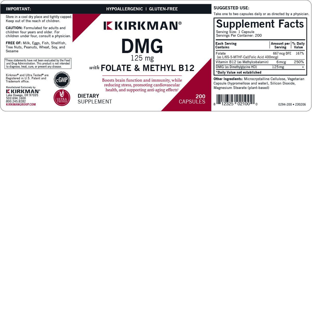 DMG 125 mg with Folate and Methyl B12 - Hypoallergenic